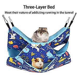Petmolico Ferret Hammock, Triple Layer Small Animal Swinging Hanging Hammock Pet Cage Accessories for Sugar Glider Squirrel Guinea Pigs Ferret Rat Hamster, Cat Pattern