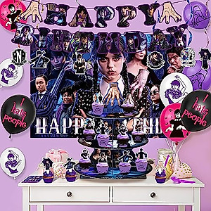 3 Tiers Wednesday Cupcake Stand, Wednesday Addams Birthday Supplies, Cupcake Stand for 24 Cupcakes, Cupcake Holder Perfect for Wednesday Addams Party Decorations