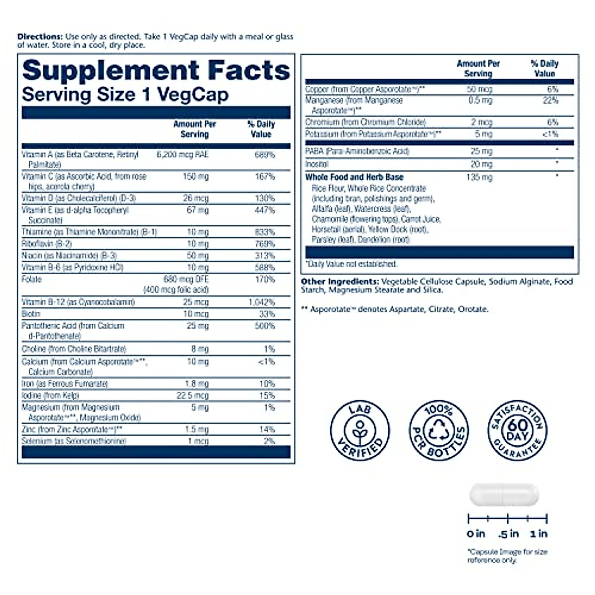 SOLARAY Once Daily High Energy Multivitamin, Immune System and Energy Support, Whole Food and Herb Base Ingredients, Men’s and Women’s Multi Vitamin, 120 Servings, 120 VegCaps