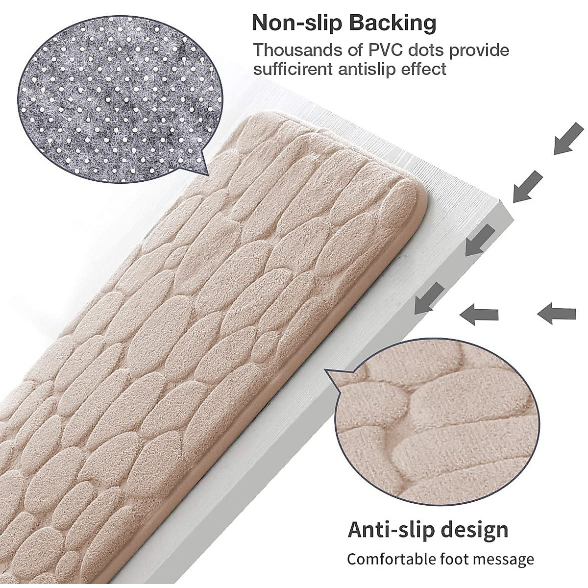 YIHOUSE Memory Foam Bath Mat Cobblestone Bathroom Rugs Super Water Absorbent Bath Mats for Bathroom Machine Washable Bath Rugs(24 x 36,Khaki)