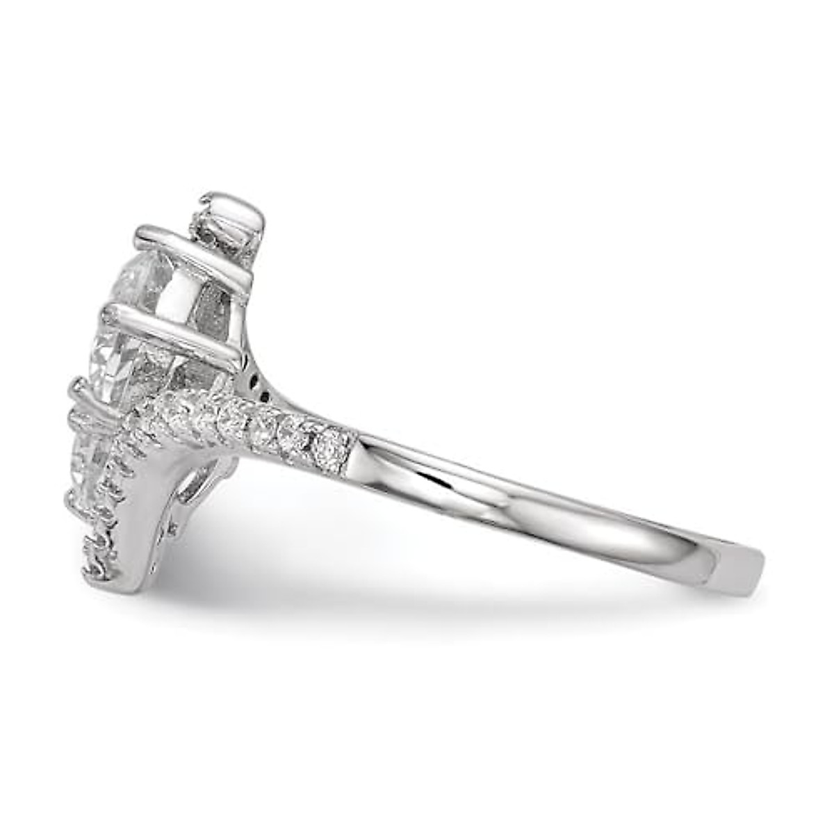 925 Sterling Silver Rhodium Plated CZ Cubic Zirconia Simulated Diamond Two Stone Polished Bypass Ring Size 8 Jewelry for Women