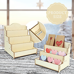 2 Pcs 3/4 Tier Greeting Card Display Stand Wooden Stickers Display Risers Portable Blank Retail Display Shelves for Greeting Cards Photos Postcard Jewelry Comic Book Craft Counter Vendor Events