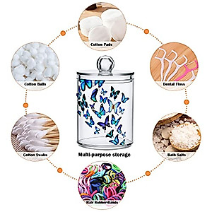 ZOEO Bathroom Canister Set of 2, Butterfly Dream Magic Blue Clear Plastic Jars Holder Dispenser Farmhouse Sugar Storage Countertop With Airtight Lids, Kitchen Theme Decor
