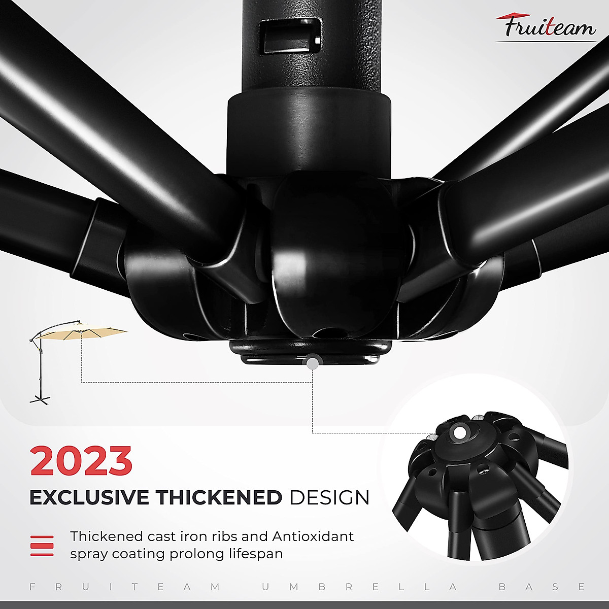 FRUITEAM 10FT Offset Hanging Patio Umbrella, Outdoor Market Cantilever Umbrella w/Easy Tilt Adjustment, with Crank & Cross Bar, Shade 95% UV Protection for Backyard, Poolside, Lawn and Garden