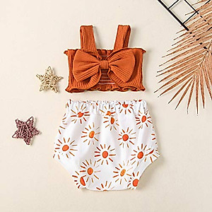 Toddler Girl Clothes Ribbed Bow Halter Crop Top Cute Tank Tops Rainbow Bloomers Shorts Baby Girl Summer Outfit (Brown-Sun, 12-18 Months)
