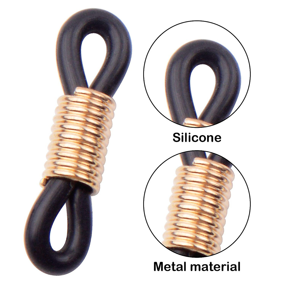 Aylifu Eyeglasses Chain Connector, 40 Pieces Adjustable Eyeglasses Chain Ends Rubber Strap Holder Chain Loops for Eyeglass Sunglasses Chain, 4 Colors