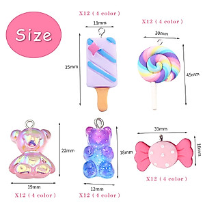ZOCONE Colorful Candy Pendant Charm, 60 Pcs Mixed Cute Charms Set Contains Gummy Bear Charms Ice Cream Sweet Candy Pendants Lollipop Shape Polymer Clay Charms, Resin Charms for Jewelry Making