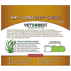 Vet's Best Hip & Joint Soft Chew Dog Supplements | Formulated with Glucosamine & Chondroitin to Support Dog Joint & Cartilage Health | 30 Day Supply