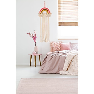 WAKOEGOFU Rainbow Tassels Hair Bows Holder Hanging - Baby Hair Accessories Storage Headband Holder Hair Clips Organizer Wall Hanger Decor for Baby Girls Room Ornament (Pink Yellow)