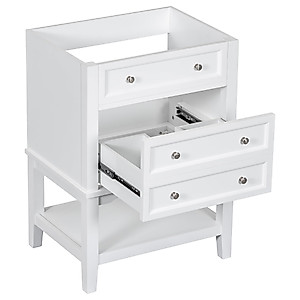 LZ LEISURE ZONE 24" Bathroom Vanity Without Sink, Base Only, Solid Wood Frame, Bathroom Storage Cabinet with Drawer and Open Shelf, White