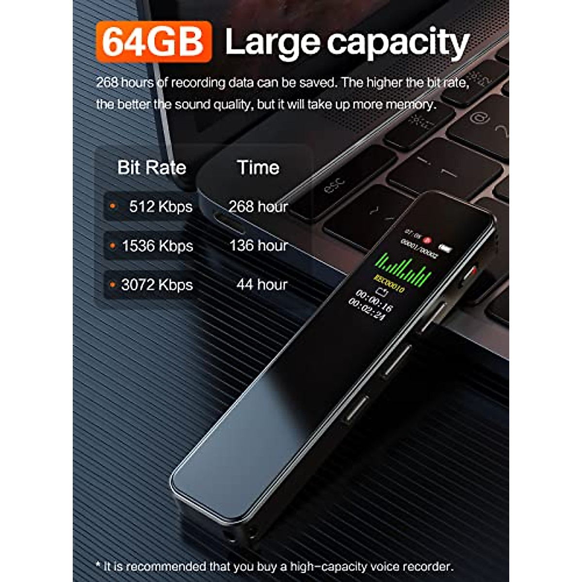 64GB Digital Voice Recorder,Fillman Voice Activated Recorder,Small Tape Recorder with Speaker, Voice Recorder for Lecture,Meetings,Class,HD Audio Dictaphone,Intelligent Noise Reduction,MP3 Player