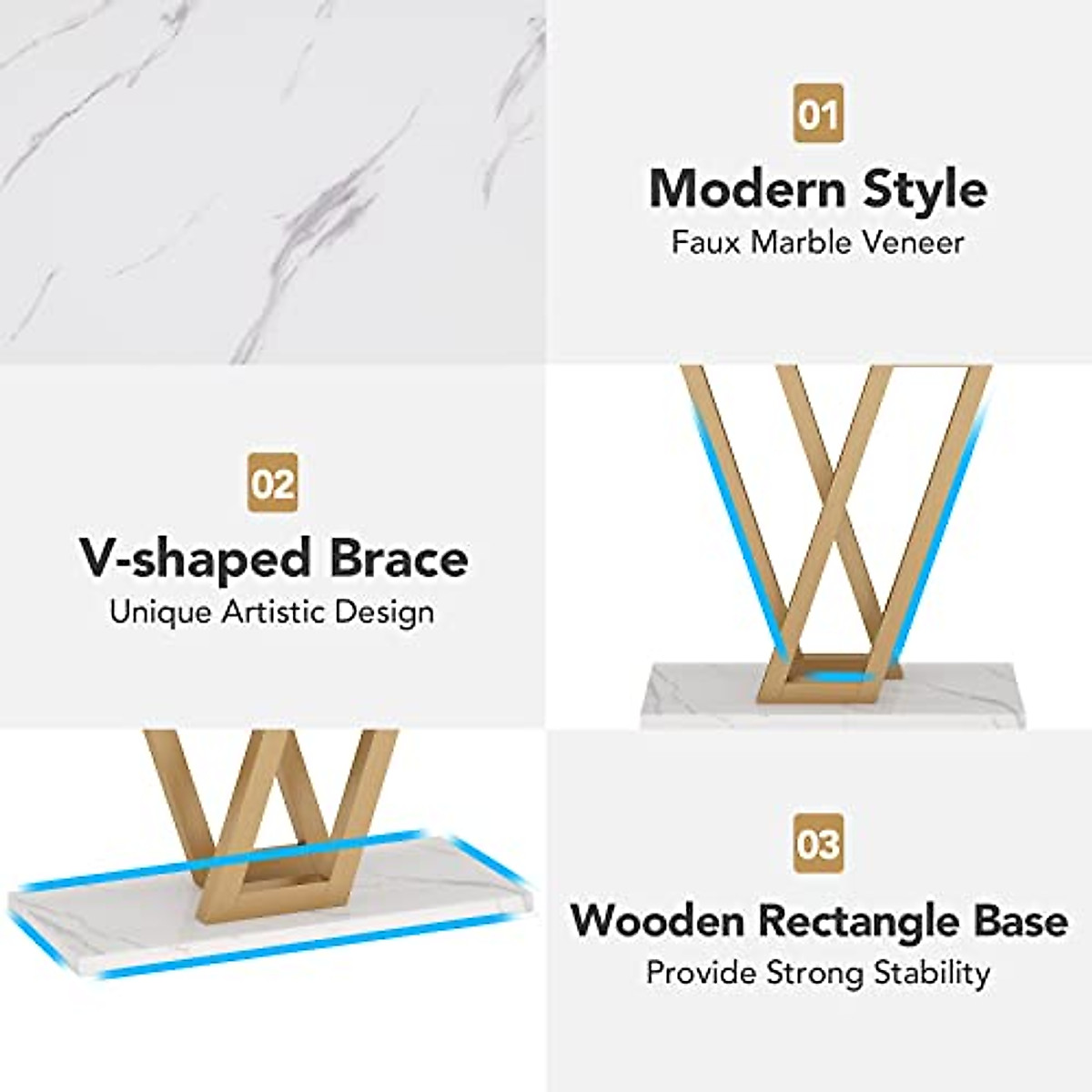 Tribesigns Gold Console Table, Modern Hallway Table for Entryway, 43 Inch Entryway Tables Narrow Sofa Table for Living Room, Stable Metal Frame & Easy Assemble, Faux Marble White