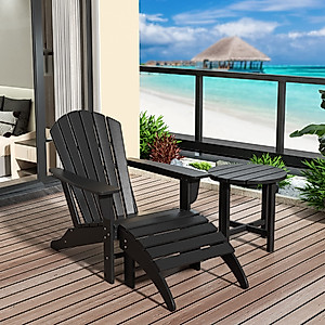 WestinTrends Dylan Outdoor Adirondack Chair with Ottoman and Side Table 5-Piece Set Black