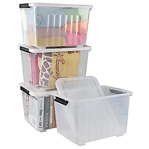 Hayixia 50 LPlastic Storage Bin on Wheels, Pack of 4 Large Latching Container Box, Clear