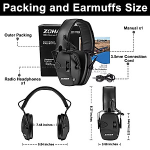 ZOHAN EM054 Electronic Ear Protection for Shooting Range with Sound Amplification Noise Reduction, Ear Muffs for Gun Range (Black)