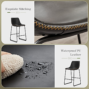 DUMOS 26 Inch Counter Height Bar Stools Set of 2, Modern Faux Leather High Barstools with Back and Metal Leg, Bar Chairs for Kitchen lsland, Black