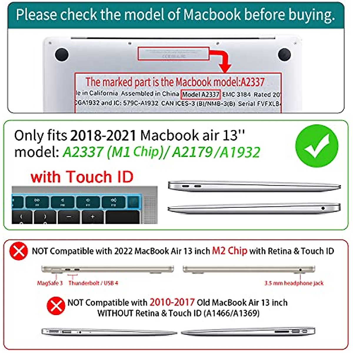 Teryeefi Compatible with 2020 MacBook Air 13 inch Case 2021 2019 Model M1 A2337 A2179 A1932, Clear Hard Shell Case & Keyboard Cover & Screen Protector for Mac Air 13 with Touch ID, Tropical Leaves