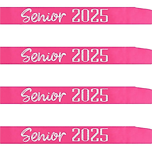 4Pcs Hot Pink Senior Sash 2025 Satin with Silver Glitter Letters - Senior Cheerleader 2025 Sash - 2025 Graduation Celebrations Sashes - Senior Cheer Sash - Class Competition Sashes - Hot Pink Silver