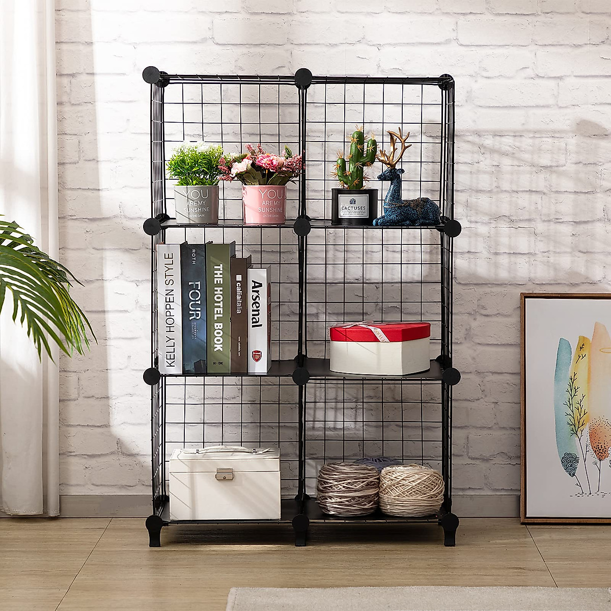 PARANTA Wire Cube Storage Organizer, 6 Cube Bookshelf, Stackable Storage Bins, Closet Organizer and Storgae, Multi-use DIY Standing Shelf Units for Book,Toys,Clothes,Tools