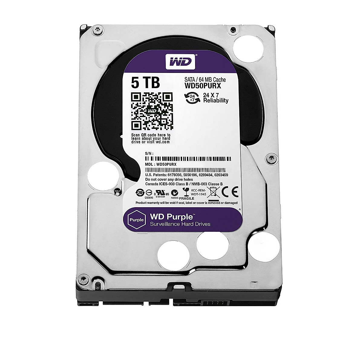 WD Purple 6TB Surveillance Hard Disk Drive - 5400 RPM Class SATA 6 Gb/s 64MB Cache 3.5 Inch - WD60PURX [Old Version] (Renewed)