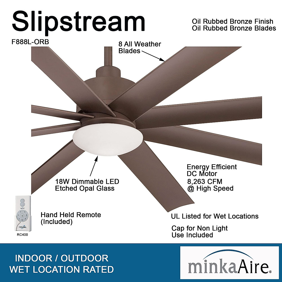 Minka Aire Slipstream 65 in. Integrated LED Indoor/Outdoor Oil Rubbed Bronze Ceiling Fan with Light and Remote Control