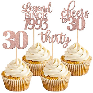 24 PCS Legend Since 1993 Cupcake Toppers Glitter Thirty Cheers to 30 Happy 30th Birthday Cupcake Picks for 30th Birthday Wedding Anniversary Party Cake Decorations Supplies Rose Gold