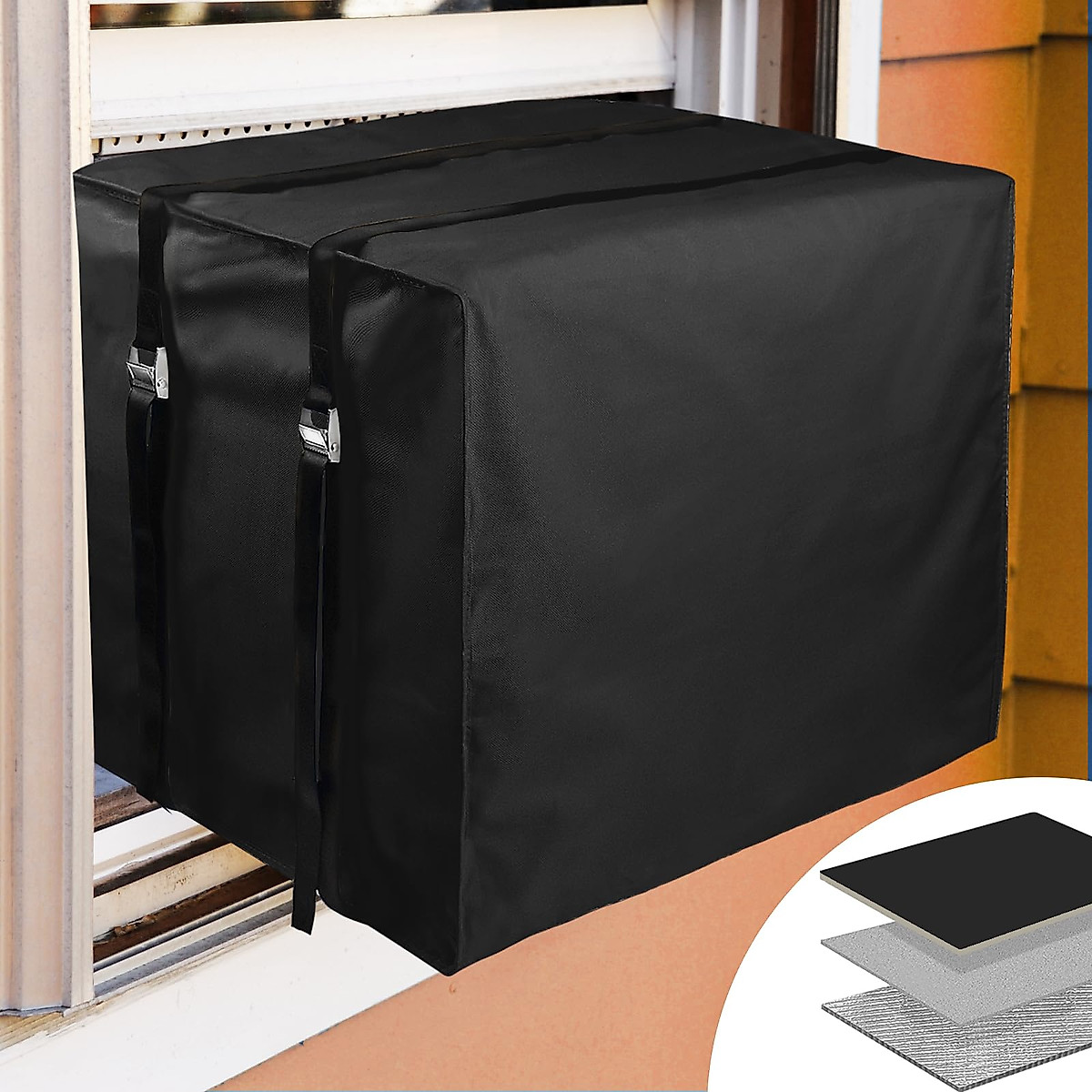 TOHONFOO Winter Window Air Conditioner Insulation Cover Outside, Window AC Covers with 3 Layers, Waterproof & Dust-Proof AC Cover for Window Unit, 21"Lx15"Hx16"D - Black