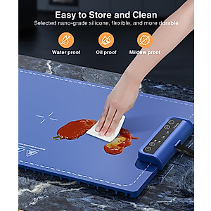 Electric Warming Tray - Full Surface Heating,Rollable & Portable - 3 Temperature Settings & Fast Heating，Food Warmer Rolling Silicone Mat for Gatherings,Parties, Buffet,Everyday Use (Blue)