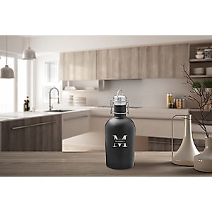 Personalized Beer Growler (Black Matte, Stamped Design), 64 oz Stainless Steel Single Wall Bottle Ideal for Camping, Travel - Unique Wedding Groomsmen Gift