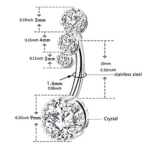 ClosJery Belly Button Rings Surgical Steel Pack Sexy Crystal Cute Dainty Zircon Goth Hippie Unique Heart Shaped Belly Button Rings Hypoallergenic Beach Jewelry for Bikini Women (Silver)