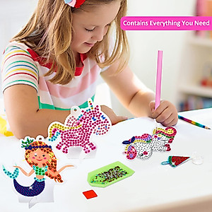 27 Pcs Kids Diamond Painting Art Crafts for Kids Diamond Painting Kits Unicorn Mermaid Dolphin Diamond Stickers Painting Suncatchers with Keychain Diamond Art Christmas Gift for Girls Boys Ages 3-12