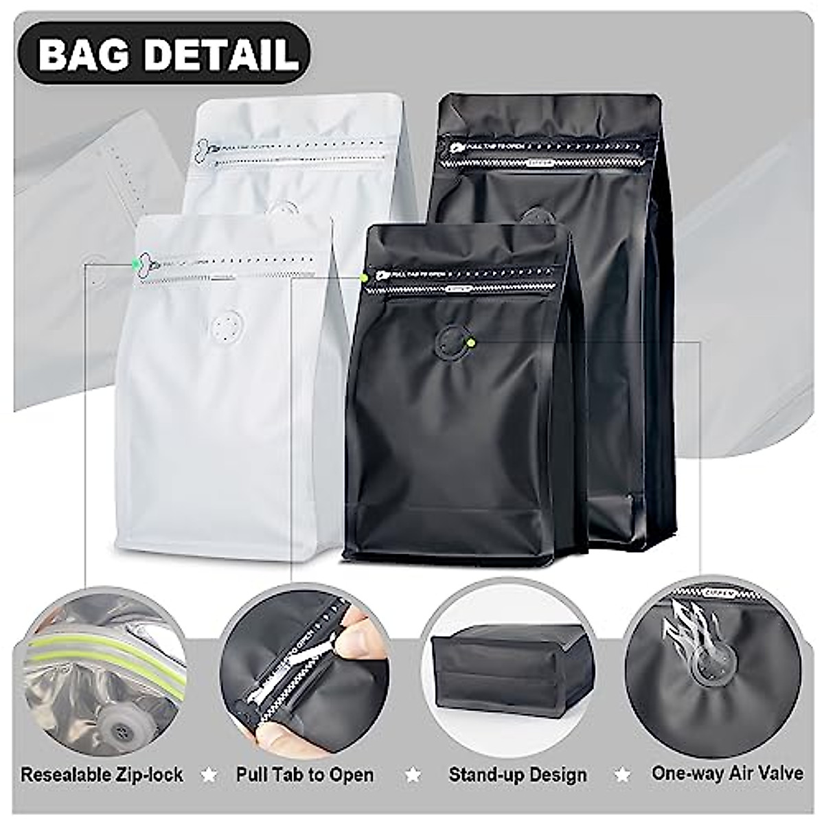 ODDIER 16oz 1 lb 60pcs Coffee Bags with Valve,Vented Coffee Bags Barrier Bags Store Bags Coffee Packaging Coffee Storage Pouches（White）