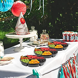 Baderke 10 Pack 10 Inches Round Plastic Serving Tray 6 Sectional Plastic Appetizer Tray with Lid Clear Food Platters Round Platter Container Veggie Fruit Organizer for Party and Buffet (Black)