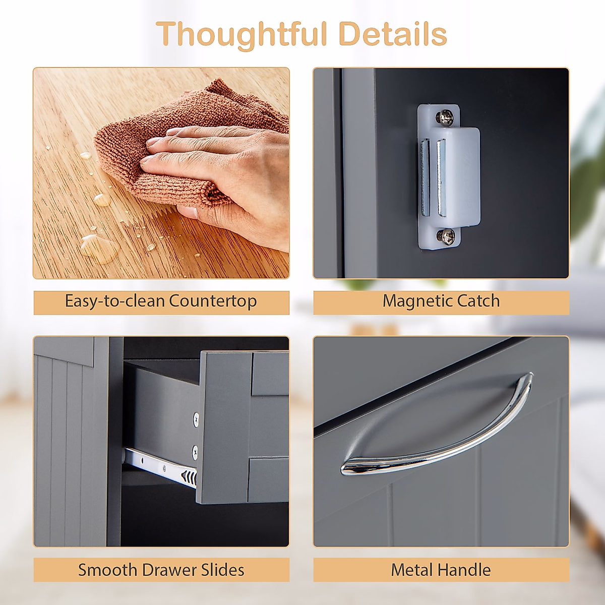 Giantex Tilt Out Trash Cabinet 15.5 Gallon, Wooden Laundry Room Cabinet, 2 Drawers, Storage Cabinet, Recycling Trash Cabinet, Kitchen Island with Garbage Can Holder, 39.5" x 14" x 35.5", Gray