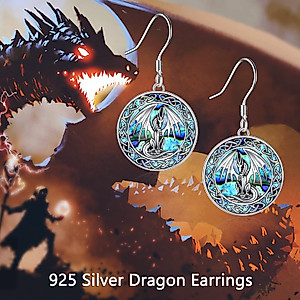 Dragon Earrings Gifts for Mom Her Women Sterling Silver Abalone Shell Irish Celtic Knot Dragon Dangle Earrings Jewelry