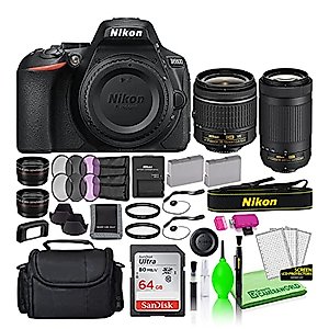 Nikon D5600 24.2MP DSLR Digital Camera with 18-55mm and 70-300mm Lenses (1580) Deluxe Bundle -Includes- Sandisk 64GB SD Card + Large Camera Bag + Filter Kits + Spare Battery + Telephoto Lens