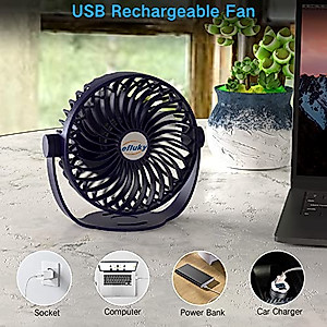 efluky Small Desk Fan, 5 Speeds USB Rechargeable Fan Built-in 3200mAh Battery, 360° Adjustment Portable Mini Fan Surtable for Home, Office, Travel, Camping, 5.7'' Navy