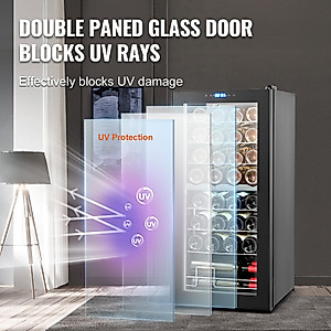 VEVOR 32-Bottle Wine Cooler, Dual Zone & Dual Temperature Wine Fridge, Freestanding Refrigerator with Digital Control, Tempered Glass Door with UV Protection, Red & White Wine Storage for Home Bar