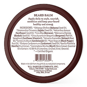 Badger Organic Beard Balm - Leave-In Conditioner, Styling & Moisturizing Treatment for Facial Hair & Mustache, 2 oz