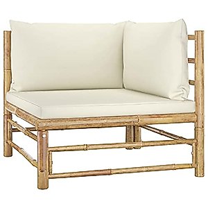 CUMYZO 11 Piece Patio Lounge Set with Cream White Cushions Bamboo 85kg/187lb