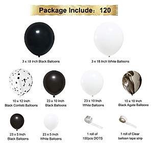 Elecrainbow 120 Pieces White & Black Balloon Arch Garland Kit for Birthday, Graduation, Anniversary, 100 Dots and Balloon Strip Included
