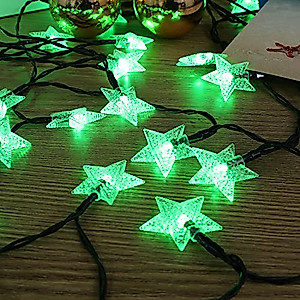 SEMILITS Solar String Lights 50LEDs Crystal Star Christmas Lights for St. Patrick's Day Garden Patio Decorations (Green)