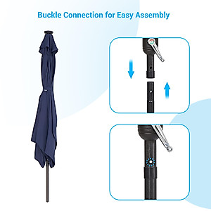 Bonosuki Rectangle Patio Umbrella with Solar Lights, 10x6.5ft Rectangular Umbrella Outdoor Patio with Tilt and Crank for Garden, Deck, Backyard, Pool and Beach