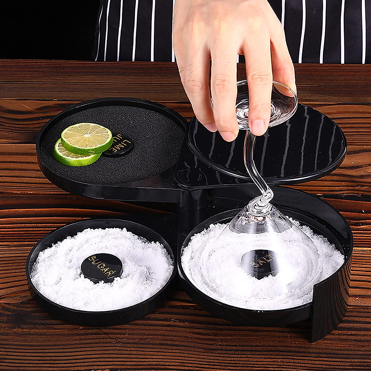 Glass Rimmer Salt Rimmer, Sugar Rimmer Cocktail, Margarita Salt Rimmer Set with 1 Sets Ice Cube Clips 3 Tier Glass Rimmer for Margarita Tray and Cocktail