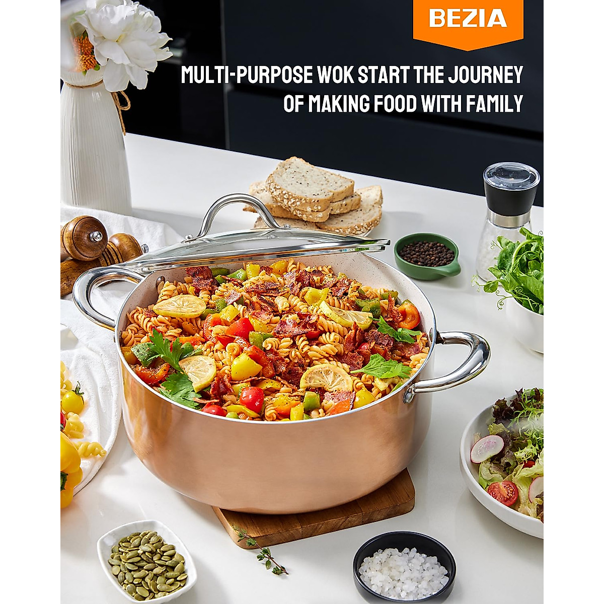 BEZIA 8 Quart Cooking Pot with Lid, Nonstick Stock Pot/Stockpot with Lid, Induction Pot for Cooking, Kitchen Pots, Stew Pots, Soup Pots for All Stovetops, Oven Safe