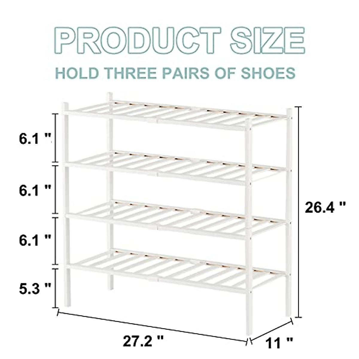 quiqear Bamboo Shoe Rack, 4 Tier Shoe Rack Organizer, Stackable & Durable Shoe Shelf Holder, Free Standing Shoe Racks, Shoe Storage Organizer for Entryway, Closet, Hallway (White)