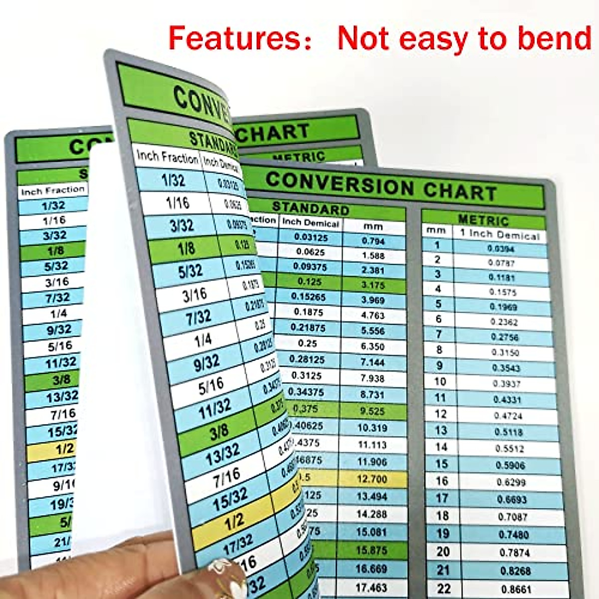 3 Pack Fraction and Decimal to Metric Conversion Chart Card Decal 5.5 x 8.5Inch Waterproof Vinyl Easy to Read Decal Inches and Millimeters Conversion Chart Card for Toolbox Sticker Engineers