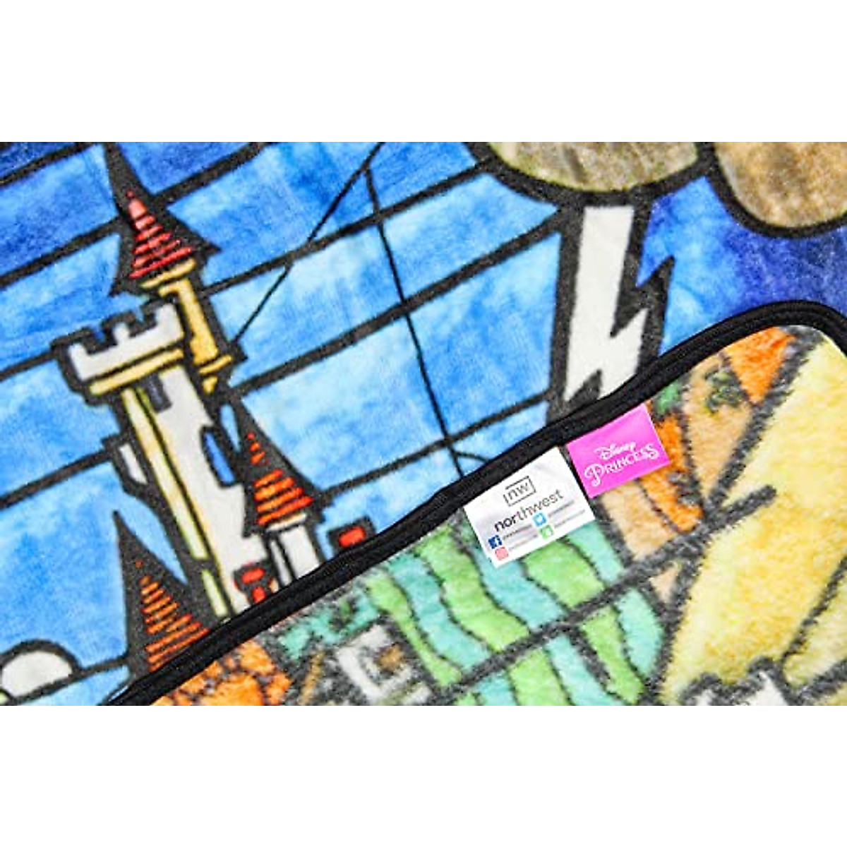 Disney Beauty and The Beast Stained Glass Enchanted Castle Plush Throw Blanket 46' x 60'