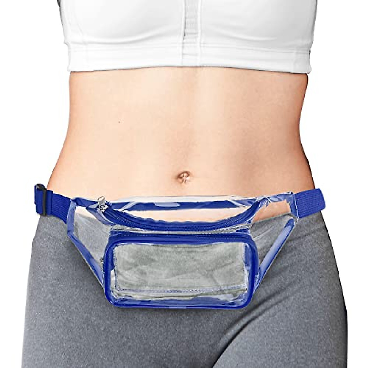 WJCD Clear Fanny Pack Stadium Approved Waterproof Cute Waist Bag Clear Purse Transparent Adjustable Belt Bag for Women Men, Beach, Movement,Concerts Bag (Blue)