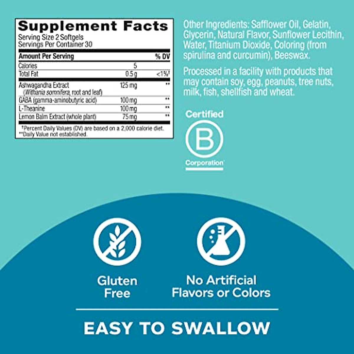 OLLY Ultra Strength Goodbye Stress Softgels, GABA, Ashwagandha, L-Theanine and Lemon Balm, Stress Relief Supplement - 60 Count